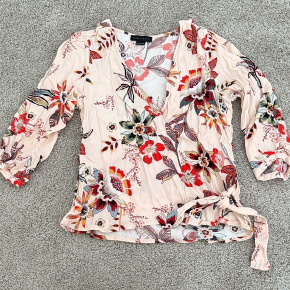 Sanctuary | Tops | Sanctuary Floral Wrap Blouse Pink And Red | Poshmark
